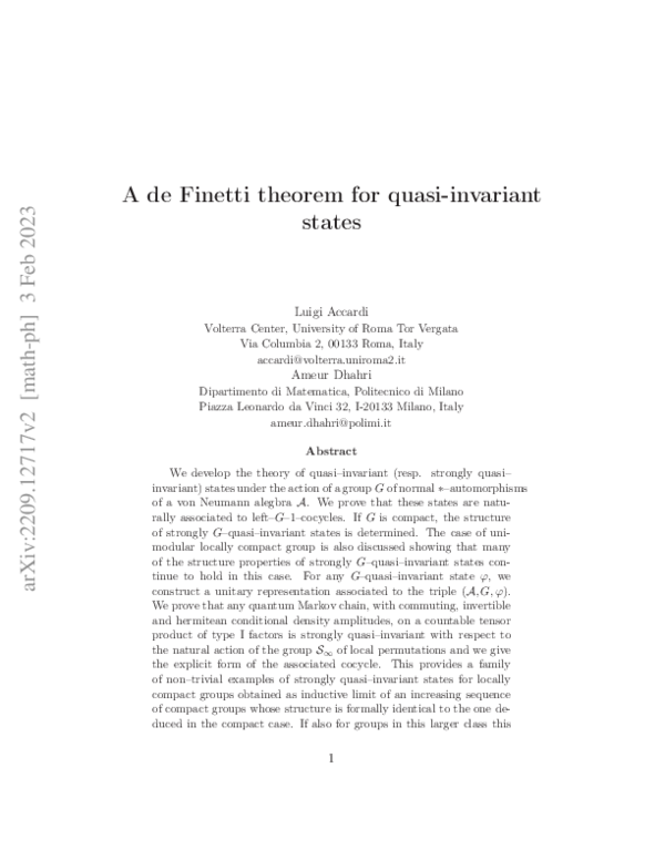(PDF) A de Finetti theorem for quasi-invariant states