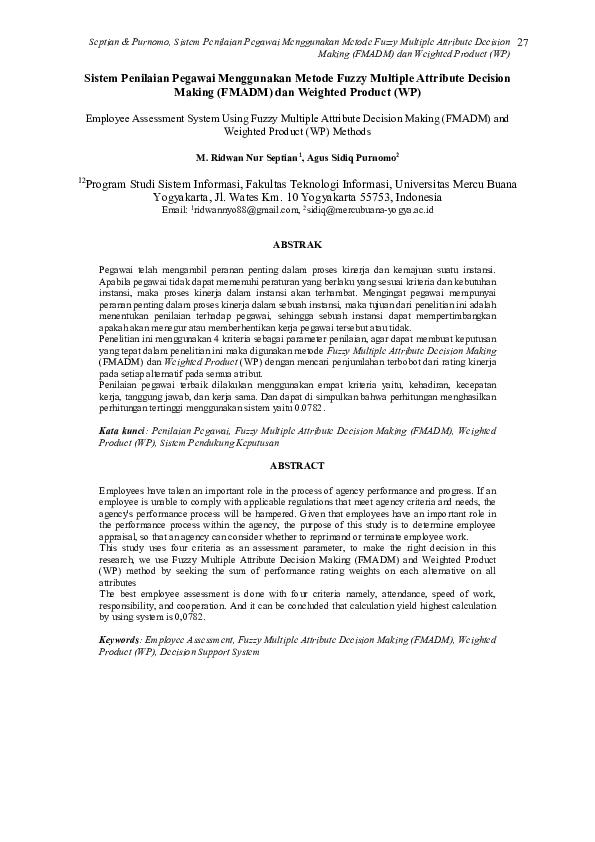 (PDF) Sistem Penilaian Pegawai Menggunakan Metode Fuzzy Multiple Attribute Decision Making ...