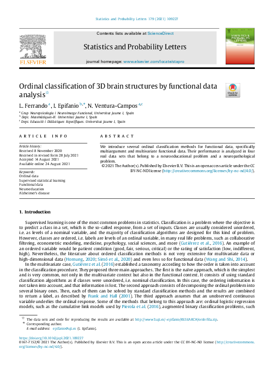 (PDF) Ordinal classification of 3D brain structures by functional data analysis | Noelia Ventura ...
