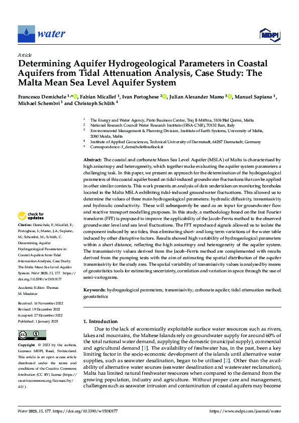 (PDF) Determining Aquifer Hydrogeological Parameters in Coastal Aquifers from Tidal Attenuation ...
