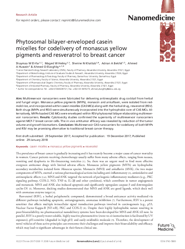 (PDF) Phytosomal bilayer-enveloped casein micelles for codelivery of ...