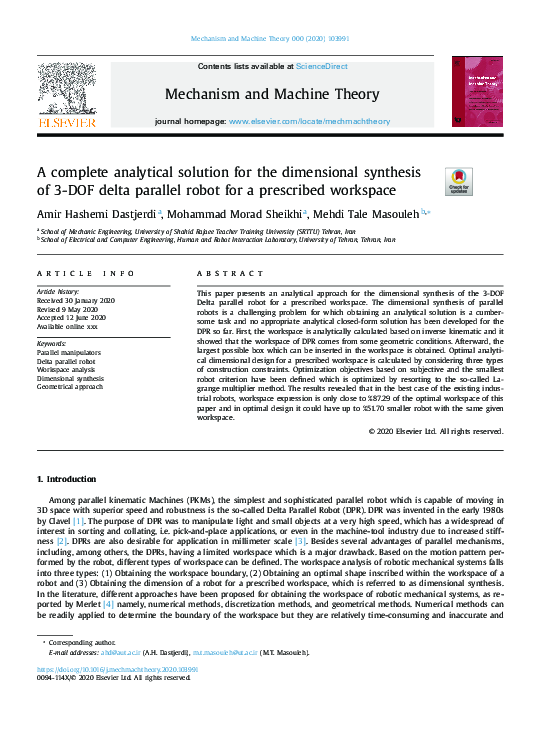(PDF) A complete analytical solution for the dimensional synthesis of 3-DOF delta parallel robot ...
