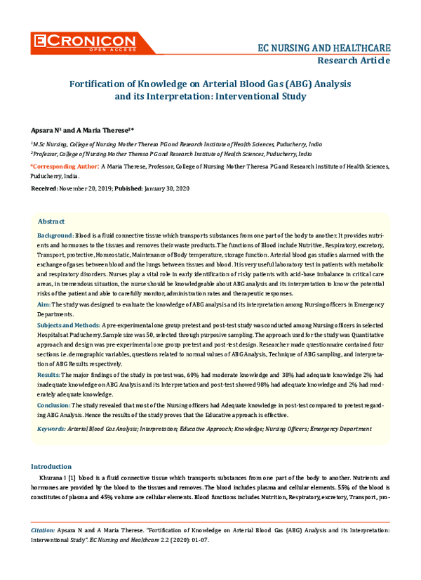 (PDF) Fortification of Knowledge on Arterial Blood Gas (ABG) Analysis ...