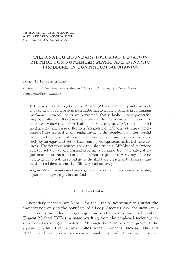 (PDF) The analog boundary integral equation method for nonlinear static ...
