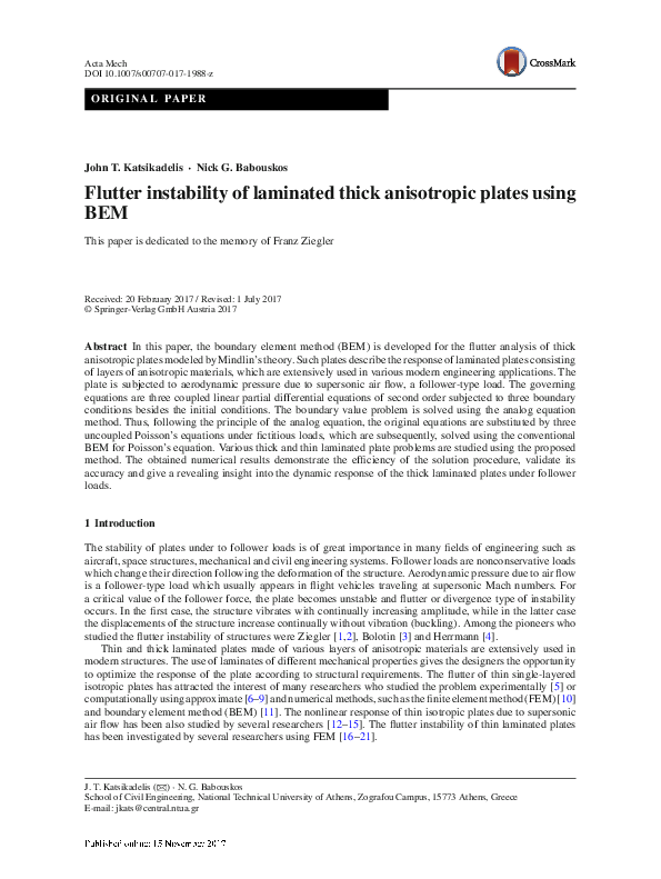 (PDF) Flutter instability of laminated thick anisotropic plates using BEM