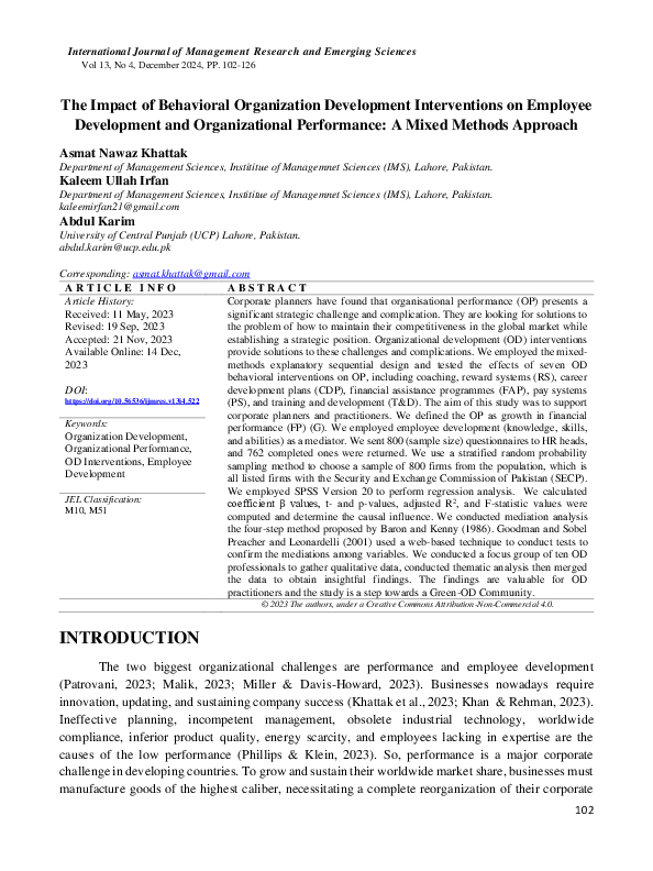 (PDF) The Impact of Behavioral Organization Development Interventions on Employee Development ...