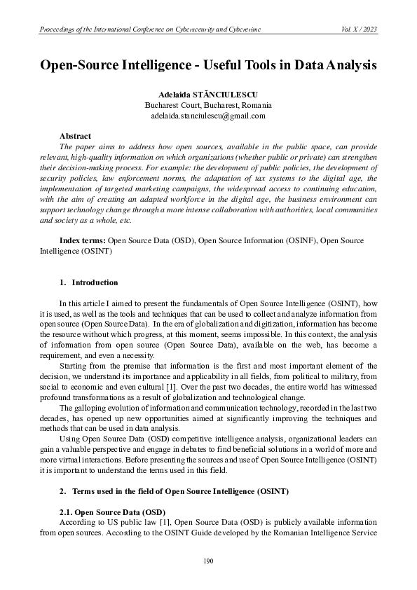 Pdf Open Source Intelligence Useful Tools In Data Analysis 6401