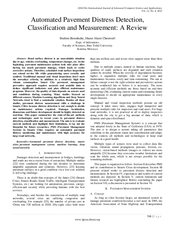 (PDF) Automated Pavement Distress Detection, Classification and Measurement: A Review