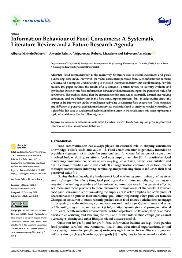 (PDF) Information Behaviour of Food Consumers: A Systematic Literature ...