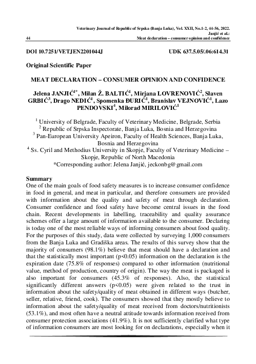 (PDF) Meat Declaration – Consumer Opinion and Confidence