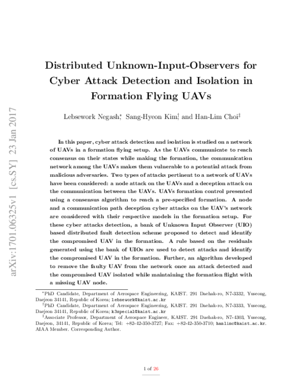 Pdf Distributed Unknown Input Observers For Cyber Attack Detection