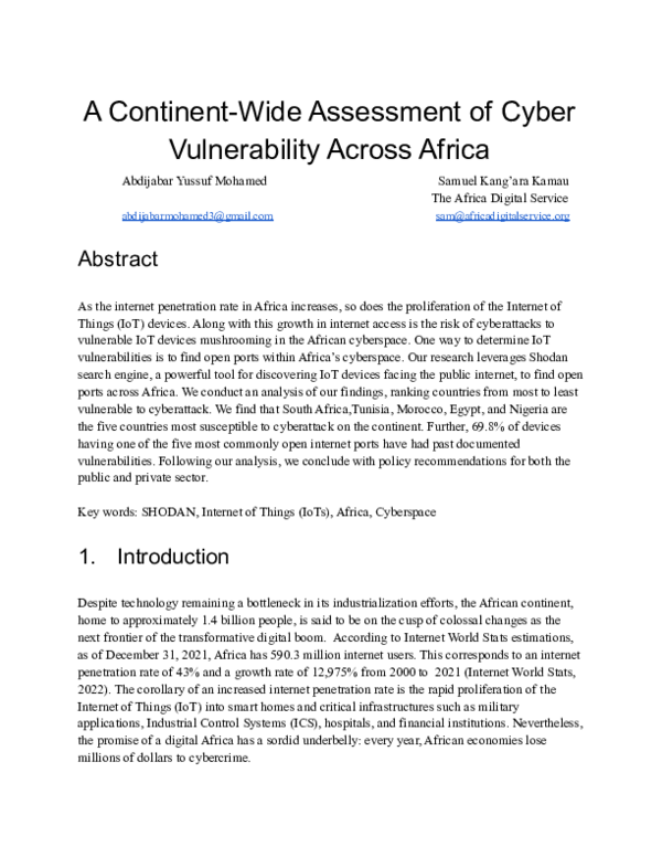 (PDF) A Continent-Wide Assessment of Cyber Vulnerability Across Africa | Samuel Kamau - Academia.edu
