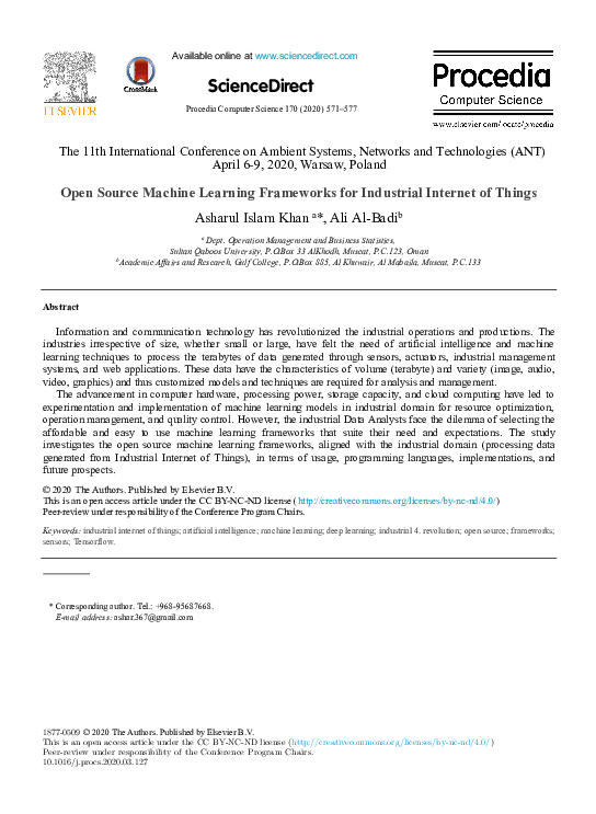 Pdf Open Source Machine Learning Frameworks For Industrial Internet Of Things