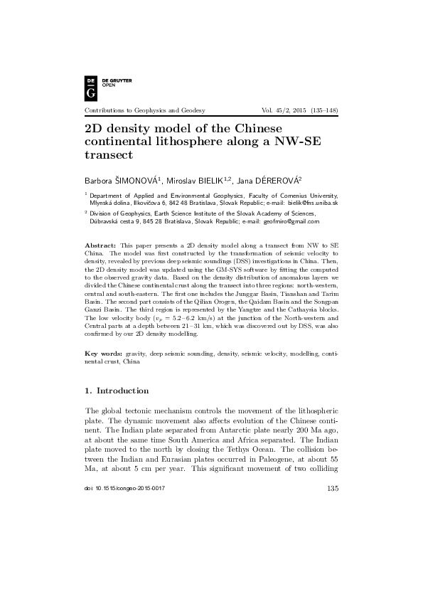 (PDF) 2D density model of the Chinese continental lithosphere along a ...