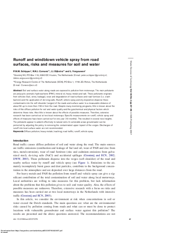 (PDF) Runoff and windblown vehicle spray from road surfaces, risks and ...