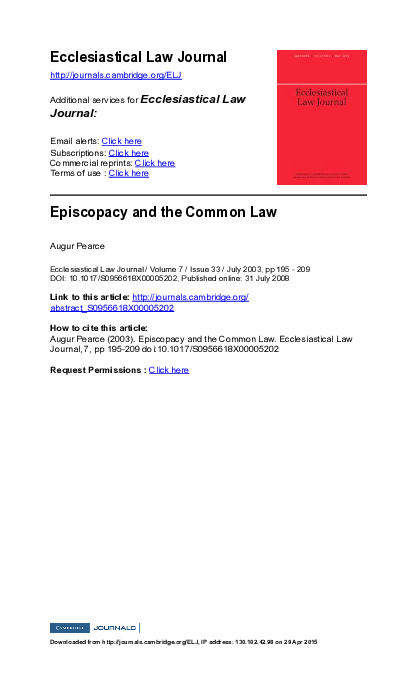 (PDF) Episcopacy and the Common Law