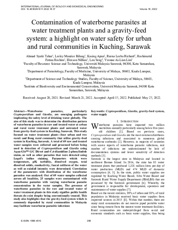 (PDF) Contamination of Waterborne Parasites at Water Treatment Plants ...