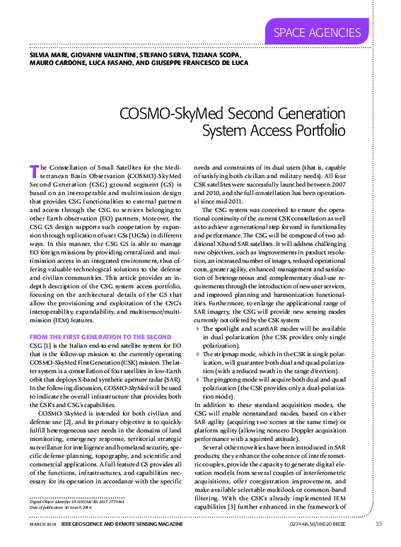 (PDF) COSMO-SkyMed Second Generation System Access Portfolio