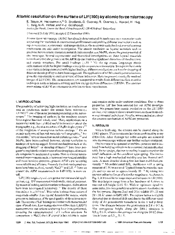 (PDF) Atomic resolution on the surface of LiF(100) by atomic force ...