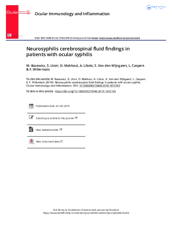 (PDF) Neurosyphilis cerebrospinal fluid findings in patients with ...