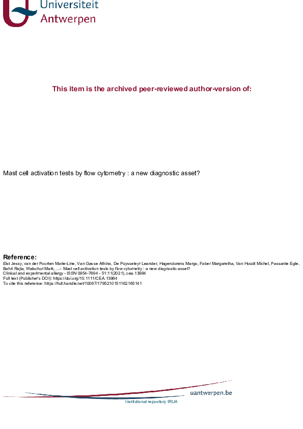 (PDF) Mast cell activation tests by flow cytometry: A new diagnostic asset?