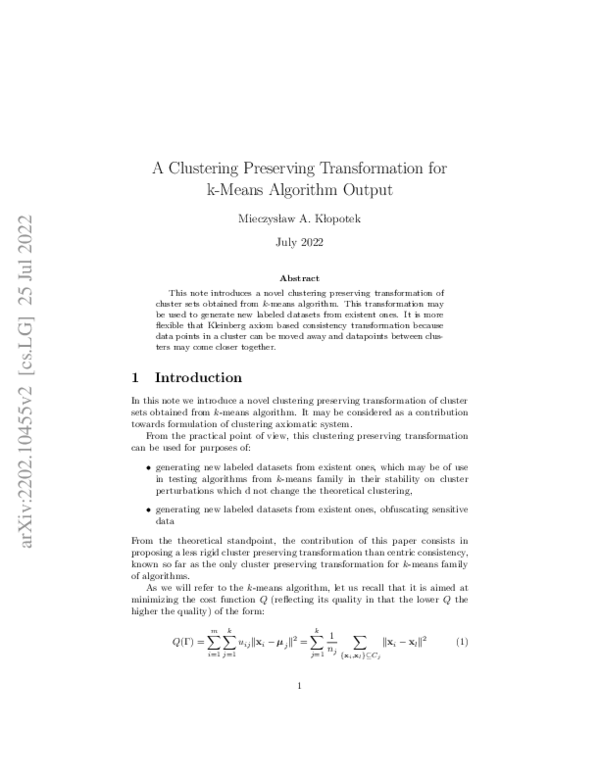 A Clustering Preserving Transformation for k-Means Algorithm Output