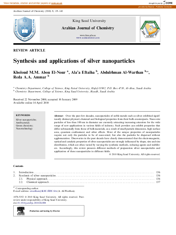 (PDF) Synthesis and applications of silver nanoparticles