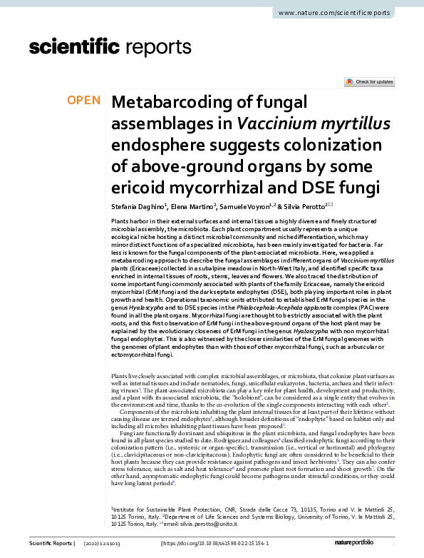 (PDF) Metabarcoding of fungal assemblages in Vaccinium myrtillus ...