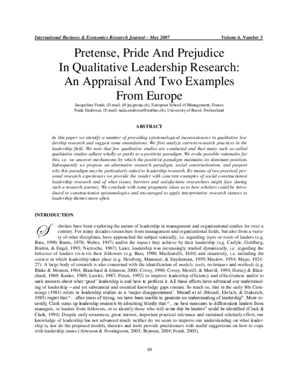 (PDF) Pretense, Pride And Prejudice In Qualitative Leadership Research ...