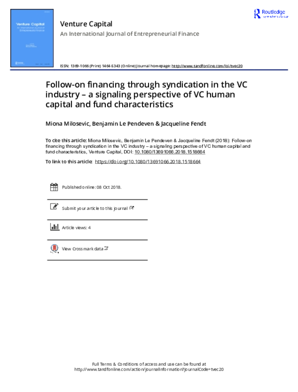 (PDF) Follow-on financing through syndication in the VC industry – a ...