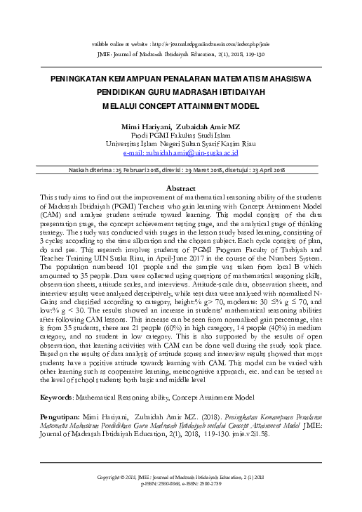 (PDF) Peningkatan Kemampuan Penalaran Matematis Mahasiswa Pendidikan Guru Madrasah Ibtidaiyah ...