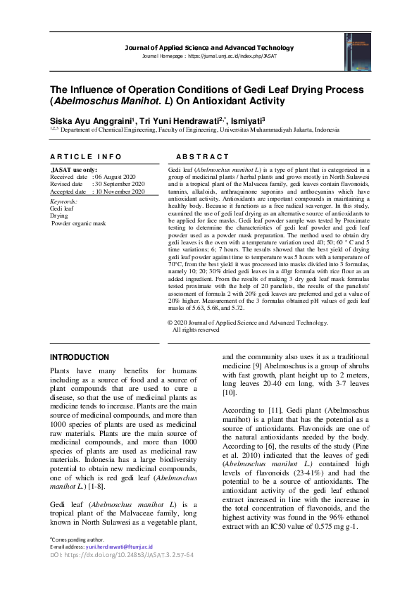 (PDF) The Influence of Operation Conditions of Gedi Leaf Drying Process ...