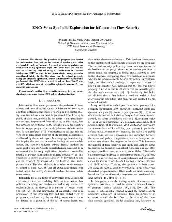 (PDF) ENCoVer: Symbolic Exploration for Information Flow Security