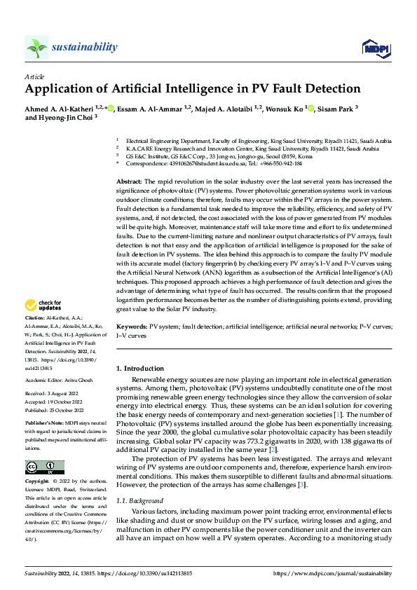 Pdf Application Of Artificial Intelligence In Pv Fault Detection