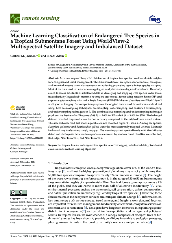 (PDF) Machine Learning Classification of Endangered Tree Species in a Tropical Submontane Forest ...