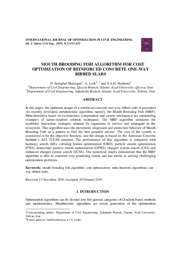 (PDF) Mouth Brooding Fish Algorithm for Costing Slabs
