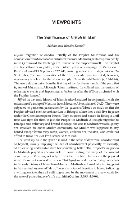 (PDF) The Significance of Hijrah in Islam