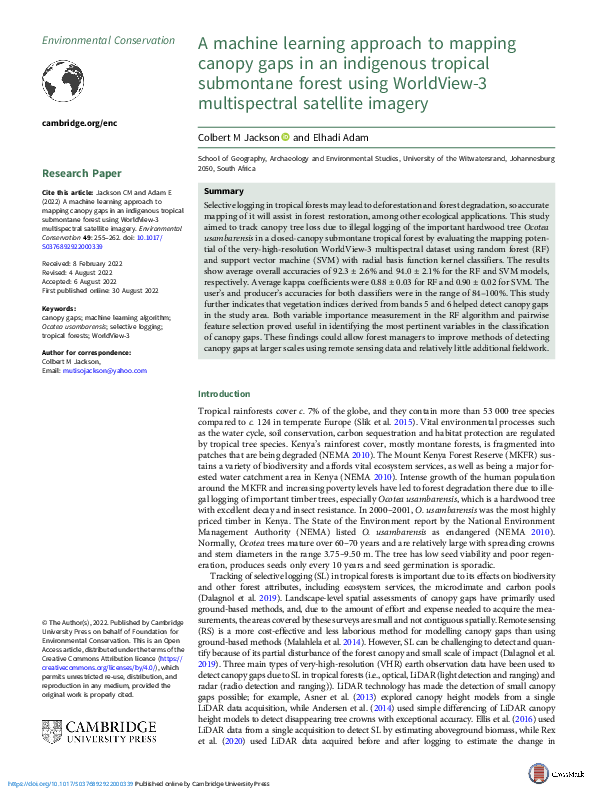 (PDF) A machine learning approach to mapping canopy gaps in an ...