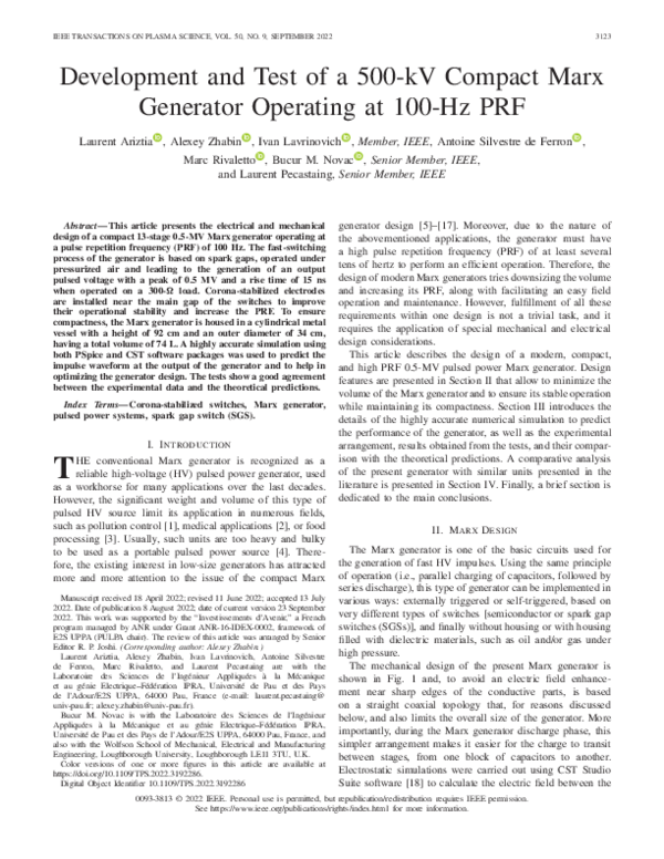 (PDF) Development and Test of a 500-kV Compact Marx Generator Operating ...