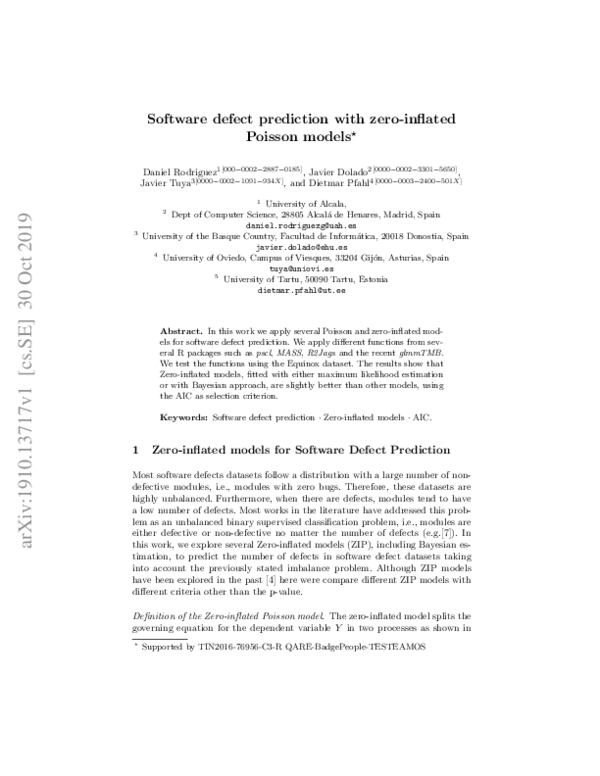 (PDF) Software defect prediction with zero-inflated Poisson models