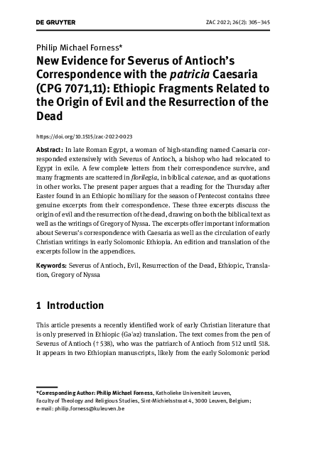 (PDF) New Evidence for Severus of Antioch's Correspondence with the ...