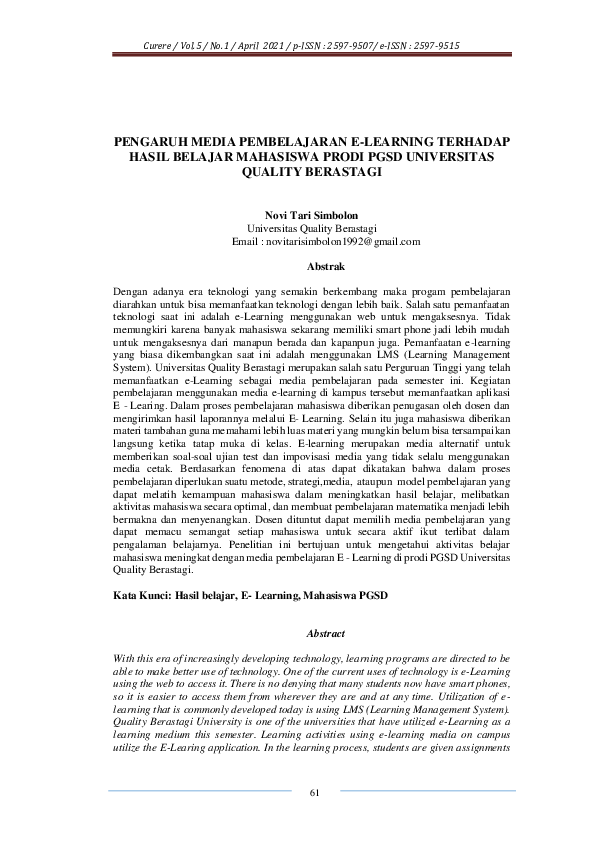 (PDF) Pengaruh Media Pembelajaran E-Learning Terhadap Hasil Belajar Mahasiswa Prodi PGSD ...