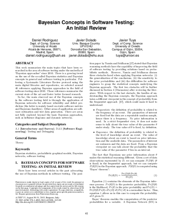 (PDF) Bayesian concepts in software testing: an initial review