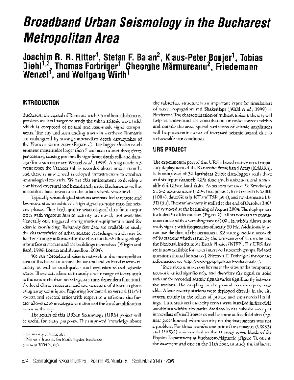 (PDF) Broadband Urban Seismology in the Bucharest Metropolitan Area