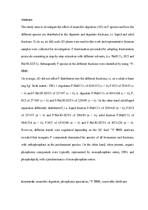 (PDF) Phosphorus speciation during anaerobic digestion and subsequent ...