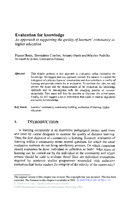 (PDF) Evaluation for knowledge