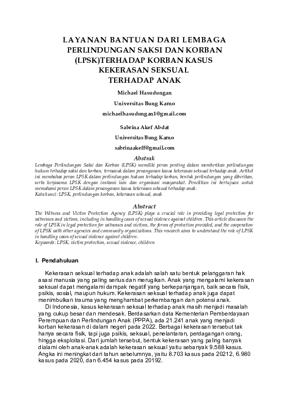 (DOC) LAYANAN BANTUAN DARI LEMBAGA PERLINDUNGAN SAKSI DAN KORBAN (LPSK)TERHADAP KORBAN KASUS ...