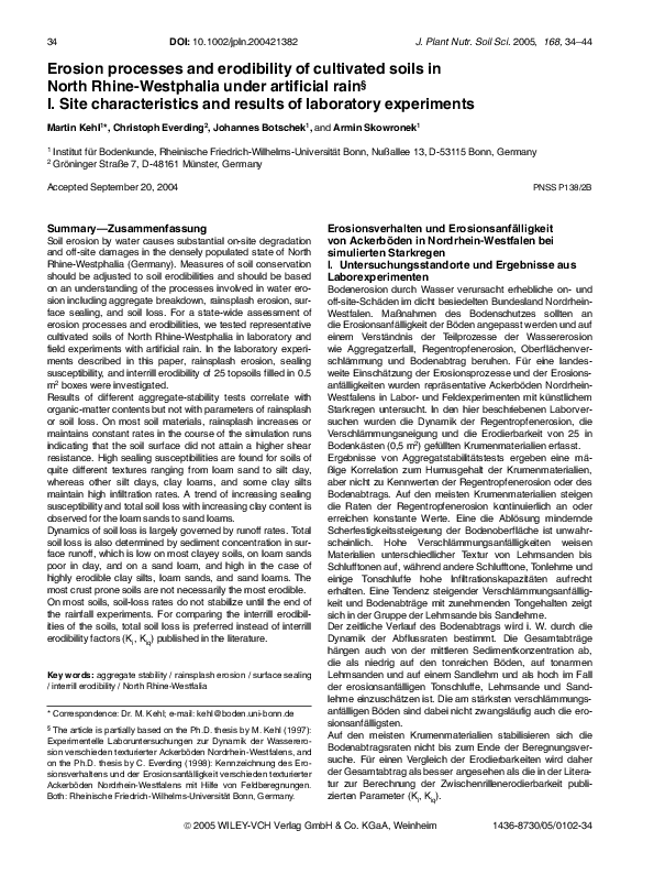 (PDF) Erosion processes and erodibility of cultivated soils in North ...