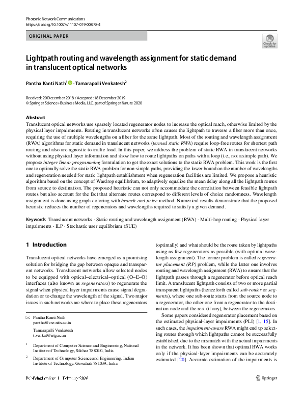 (PDF) Efficient RWA in Translucent Optical Networks