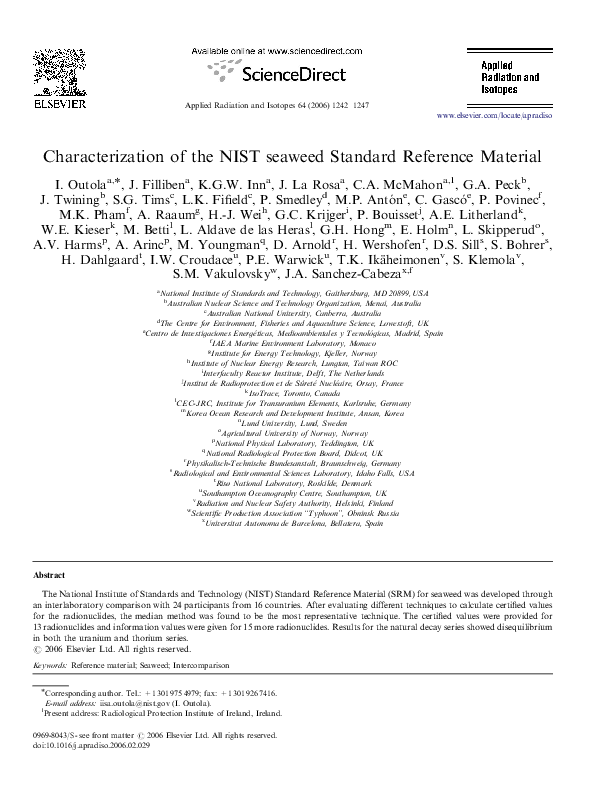 (PDF) Characterization of the NIST seaweed Standard Reference Material